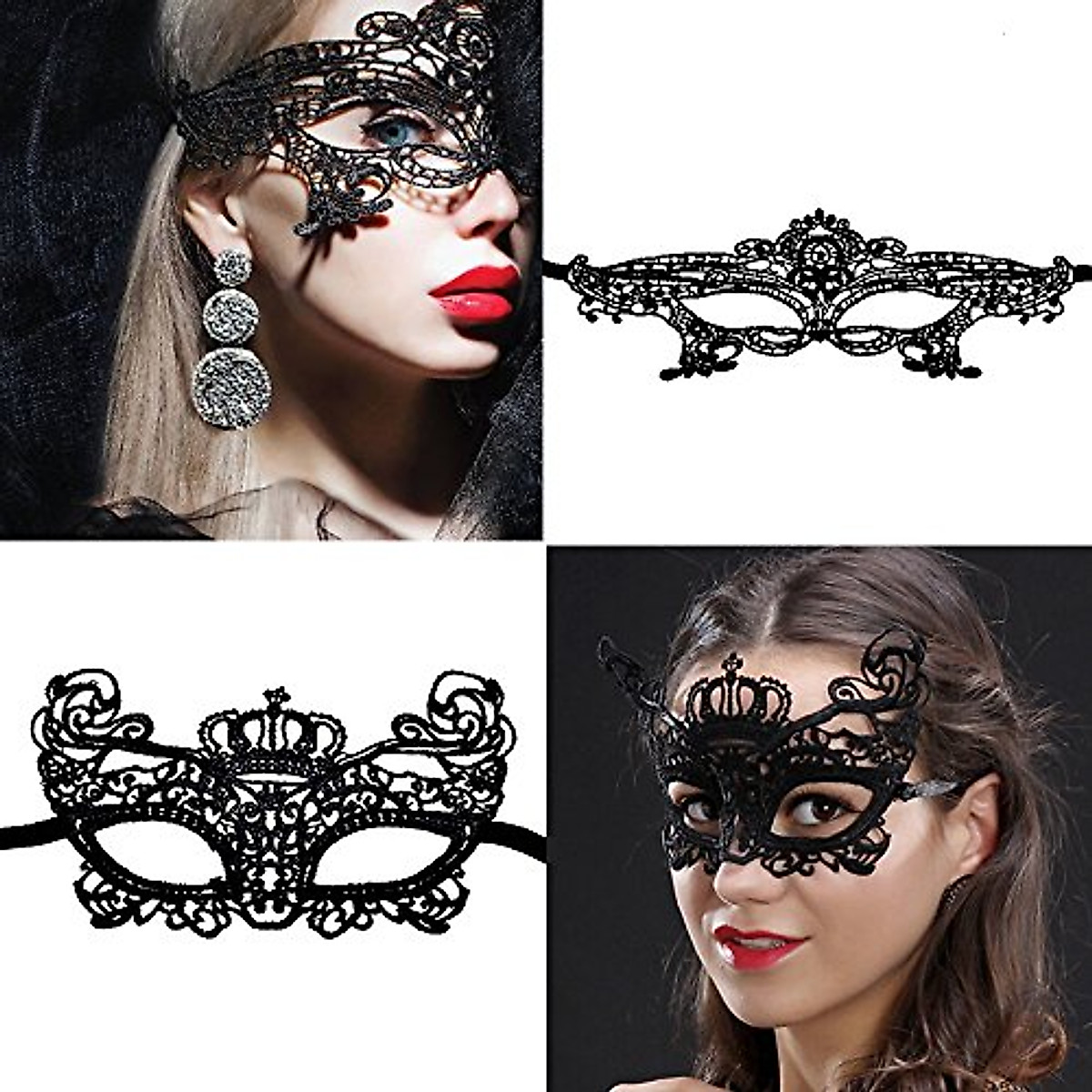 CNYMANY 15 Packs Women's Sexy Flexible Lace Masks Eye-mask for Ball Party Venetian Masquerade Costume - Black