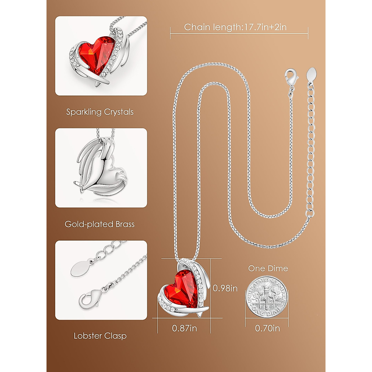 CDE Love Heart Pendant Necklaces for Women Silver Tone Rose Gold Tone Birthstone Christmas Jewelry Gifts for Women Birthday/Anniversary Day/Valentine's Day (Crystals, White Gold Plated-01 & 07-January & July Ruby Red Siam Garnet)