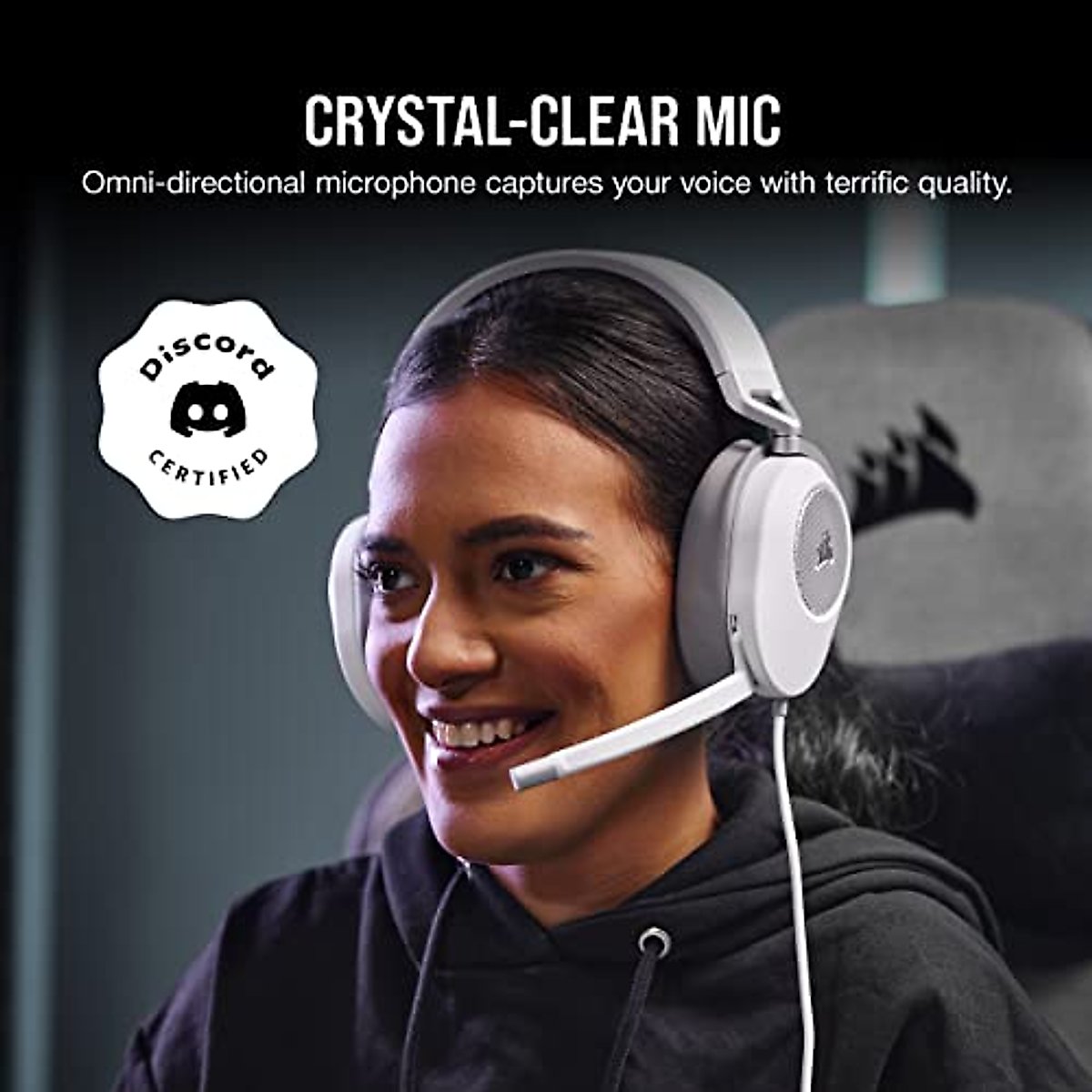 Corsair HS65 Surround Gaming Headset (Leatherette Memory Foam Ear Pads, Dolby Audio 7.1 Surround Sound On PC And Mac, SonarWorks SoundID Technology, Multi-Platform Compatibility) White