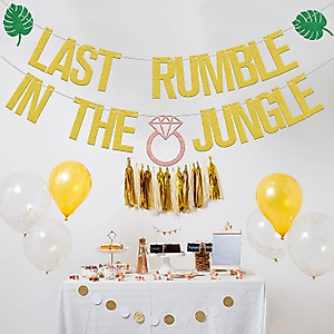 Last Rumble Banner, Jungle Bachelorette Decorations, Let's Get Wild Banner, Tropical Jungle Theme Bridal Shower Party Decors Supplies Gold & Green Glitter