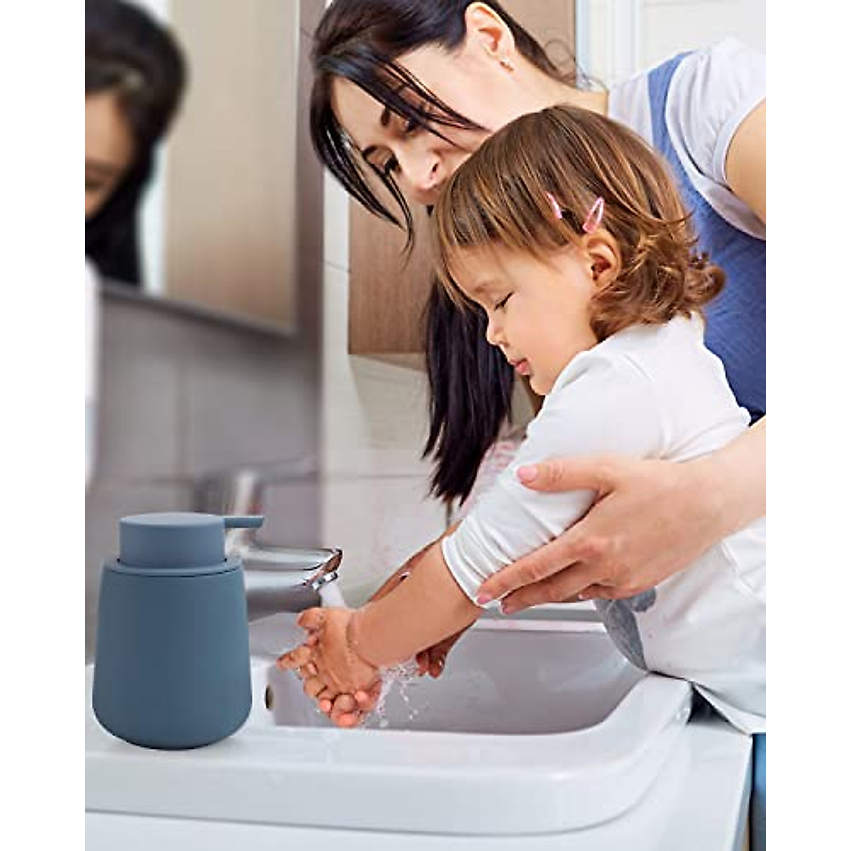 Bosilunlife Soap Dispenser Bathroom - Blue Ceramic Soap Dispenser Lotion Pump Dish Soap Dispenser for Kitchen Sink 12oz Refillable Liquid Hand Soap Dispenser for Bathroom (Rubber Paint)