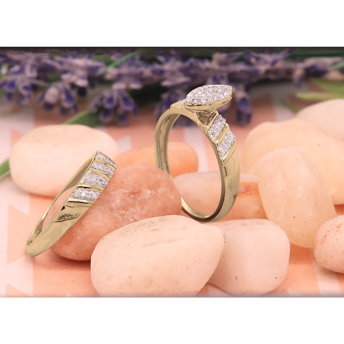 Dazzlingrock Collection White Diamond Trio Ring Set (0.40 ctw) in 18K Yellow Gold Plated Sterling Silver, W-8 and M-8