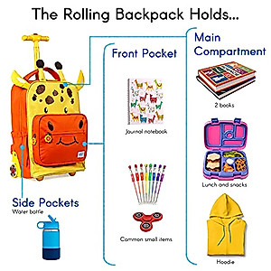 TWISE SIDE-KICK SCHOOL, TRAVEL ROLLING BACKPACK FOR KIDS AND TODDLERS (GIRAFFE)