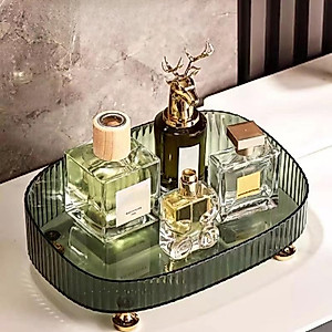 Makeup Perfume Organizer, Bathroom Vanity Tray, Decorative Dresser Tray, Countertop Organizer Tray for Cosmetics, Dark Green