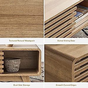 mopio Ensley Coffee Table, Mid Century Modern Coffee Table with Storage, Farmhouse Coffee Table, Wood Coffee Table, Living Room Tables, Center Table (Fluted (Oak))