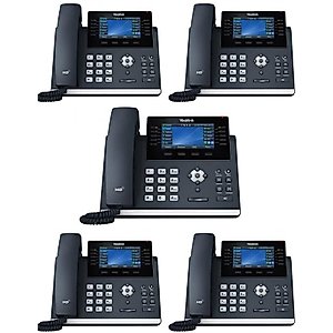 Yealink SIP-T46U IP Phone [5 Pack] 16 VoIP Accounts. 4.3-Inch Color Display. Dual USB 2.0, Dual-Port Gigabit Ethernet, 802.3af PoE, Power Adapter Not Included