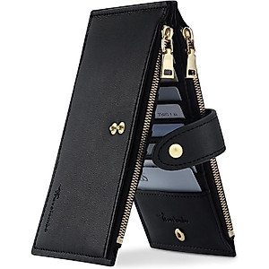 Travelambo Womens Walllet RFID Blocking Bifold Multi Card Case Wallet with Zipper Pocket Genuine Leather (Black)