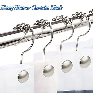 Dexspoeny 12PCS Polished Nickel Shower Curtain Hook, Zinc Alloy Shower Curtain Rings Easy Glide Hook for Bathroom Shower Rods, Curtain Liner Rust Proof Decorative Curtain Hook