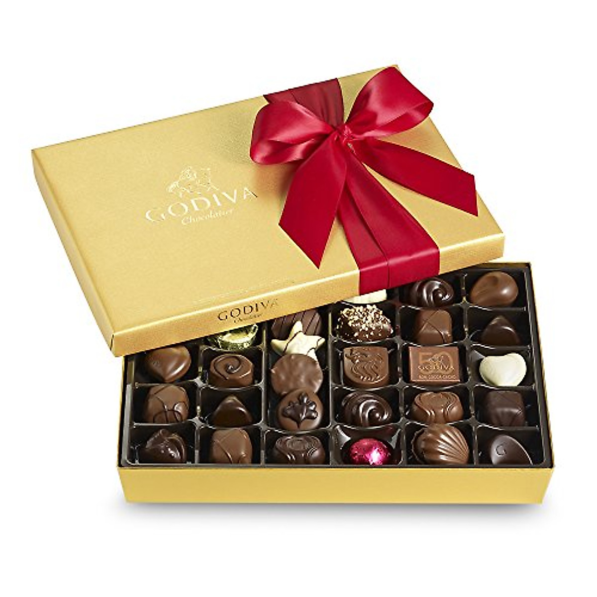 Godiva Chocolatier Red Ribbon Ballotin Valentines Chocolate Gift, 36 Count