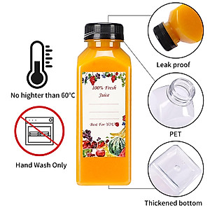 SUPERLELE 20pcs 12oz Empty Plastic Juice Bottles with Caps, Reusable Water Bottles, Clear Bulk Drink Containers with Black Tamper Evident Lids for Juicing, Smoothie, Drinking and Other Beverages