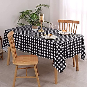Hiasan Checkered Vinyl Tablecloth Rectangle - 54 x 80 Inch - 100% Waterproof & Stain Resistant Wipeable Plaid PVC Table Cover for Outdoor Picnic/Kitchen Dining/Farmhouse, Black and White