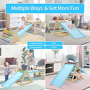 Set of 5 Wooden Triangle Climbing Toys Indoor for Toddler, 1 Square and 2 Triangle Climber with 2 Ramp for Climbing Sliding and Walking, 5 in 1 Toddler Play Equipment for Indoor Playground Play Gym