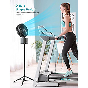 Airbition 10" Portable Pedestal Fan, 10000mAh Rechargeable Table Fan with 7 Speeds, Oscillating Standing Fan with Timer for Bedroom, Office, Camping