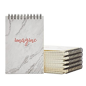 Paper Junkie 12-Pack Small Spiral Bound Motivational Notebooks, 4x6-Inch Bulk Marble Pink Note Pads, 50 Sheets Each, Inspirational Notepads, Imagine, Believe, Inspire, Dream Cover Designs