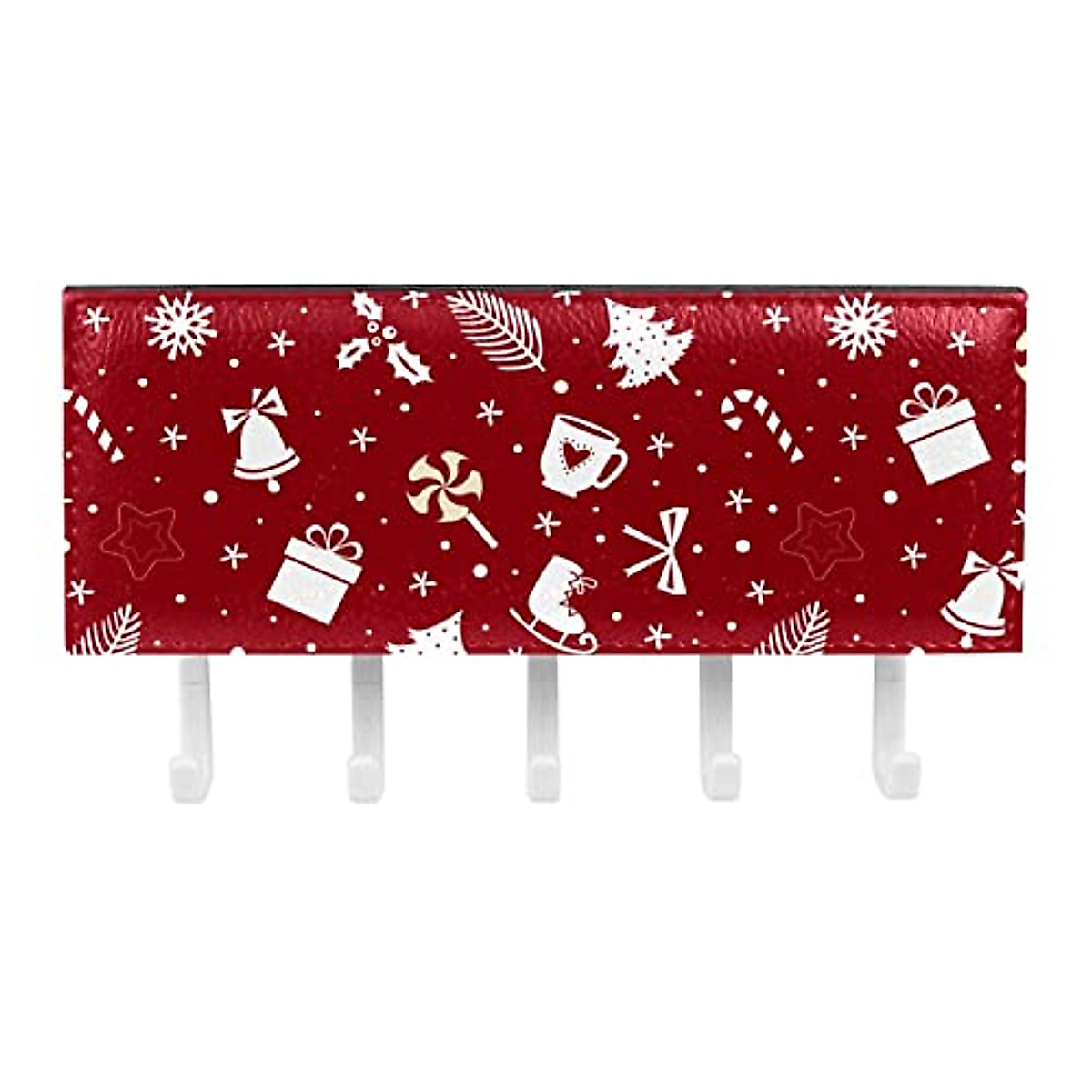 Red Christmas Element Tree Bell Candy Hooks Wall Mounted, Self Adhesive Towel Key Hook up, Coat and Hat Hook Rack, 7 Inches Durable Hanger Hooks