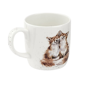 Royal Worcester Wrendale Designs Bedtime Kisses Mug | 14 Ounce Large Coffee Mug with Fox Design | Made from Fine Bone China | Microwave and Dishwasher Safe