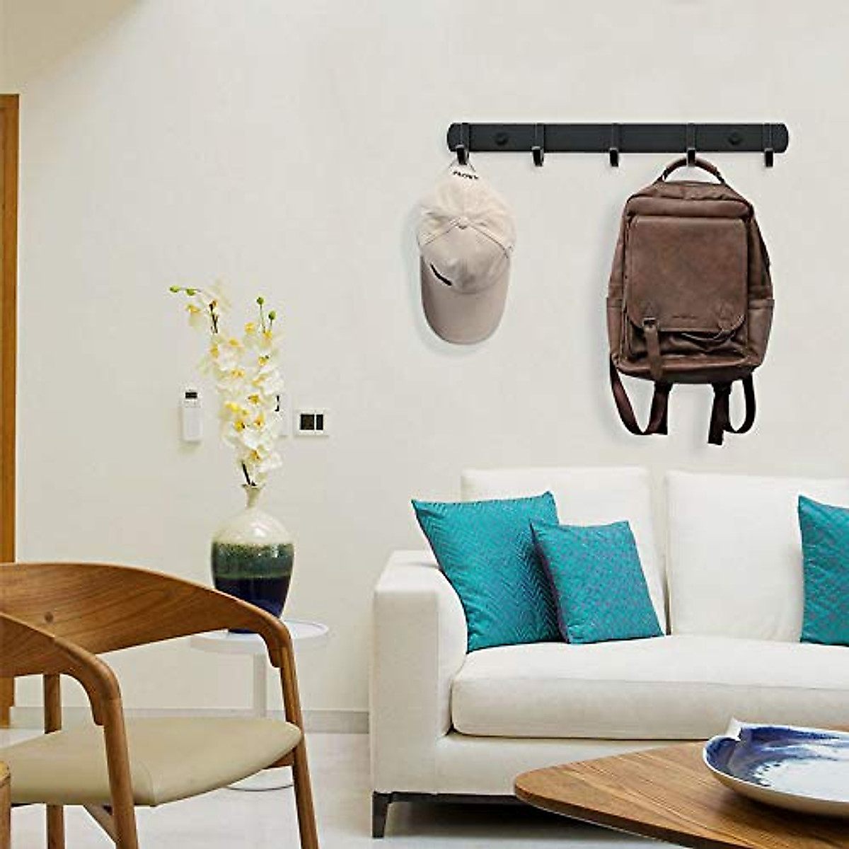 Ihomepark Coat Hooks Wall Mounted, Heavy Duty Metal 5 Coat Hanger Rack for Coat Hat Towel Purse Robes Keys Mudroom Bathroom Entryway (1 Pack, Black)