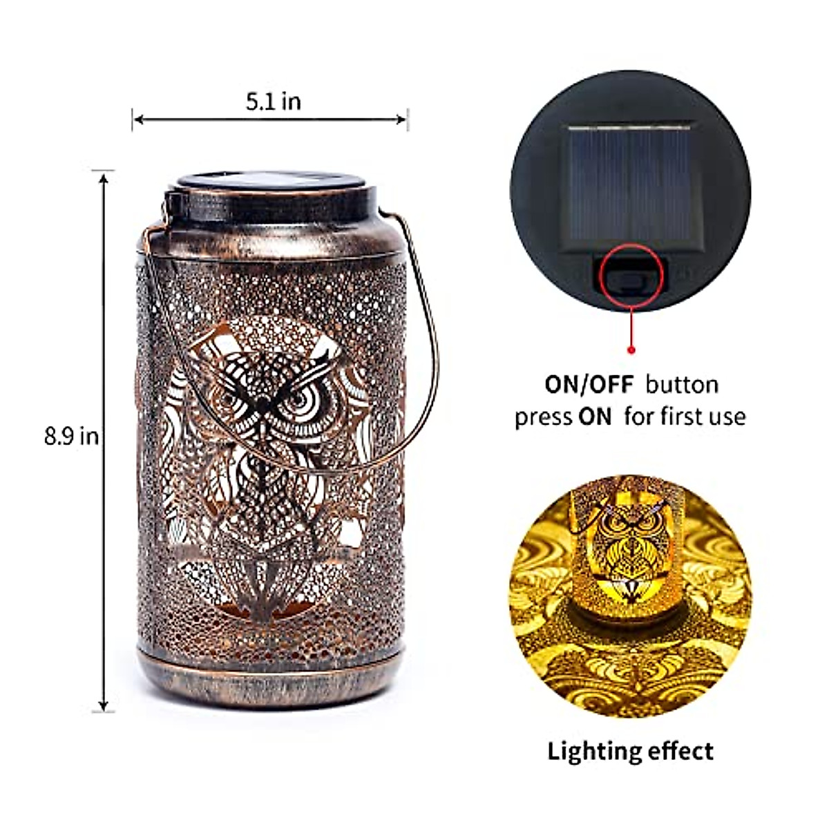 Solar Metal Outdoor Lanterns Hanging Solar Owl Lights Waterproof Solar Powered Garden Decor LED Outside Yard Patio Decorations