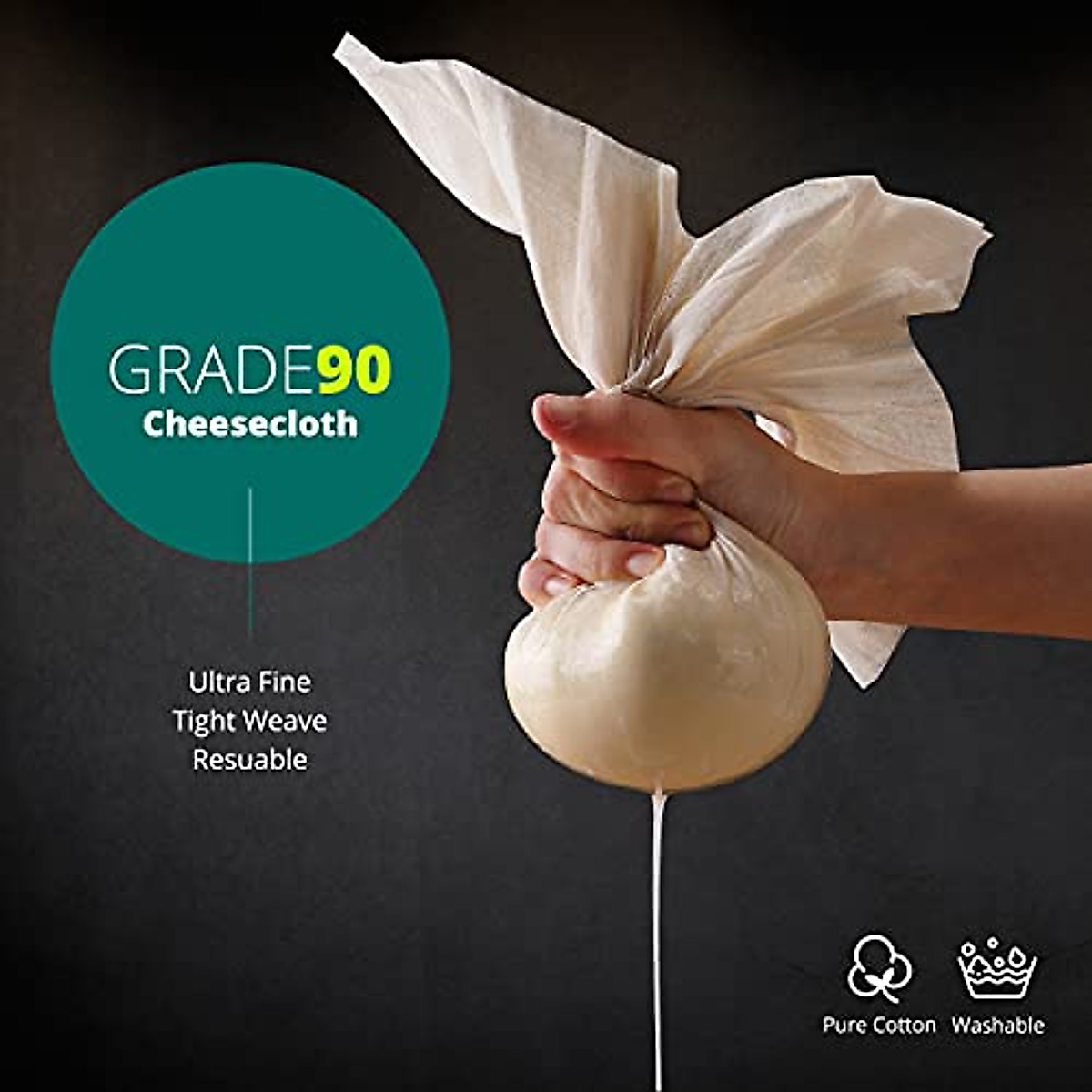 Yarnx Cheesecloth 20x20 Inches Hemmed - Grade 90 Muslin Cloth - 100% Ultra-Fine Unbleached Organic Cotton Cheese Cloths for Straining, Filtering, Cooking, Baking