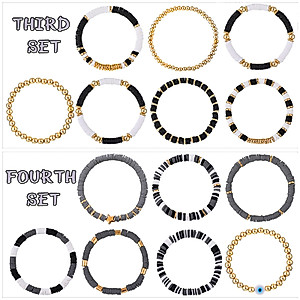 Capoda 28 Pcs Surfer Heishi Clay Bead Bracelet for Women Bohemian Bracelet Set Handmade Friendship Bracelet New Year Jewelry Gift(Stylish)