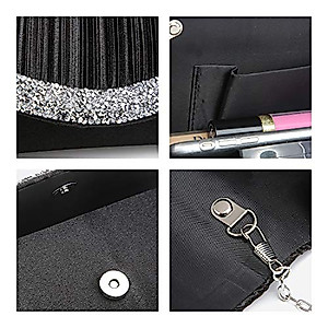 Dasein Women Satin Evening Bags Clutch Purses Wedding Purse Formal Handbags Party Prom Clutches with Rhinestone(Black)