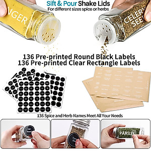 40-Pack 3.5 OZ Glass Spice Jars with 324 Labels, Shaker Lids and Airtight Metal Caps, Empty Reusable Square Seasoning Bottles, Spice Storage Containers, Marker and Stainless Steel Funnel