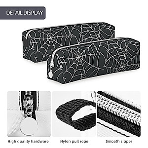 QLIEERE Halloween Spider Black And White Spiderweb Pencil Case Pouch Pen Holder Leather Pencil Bags Box Organizer Zipper Cosmetic Makeup Storage Bag
