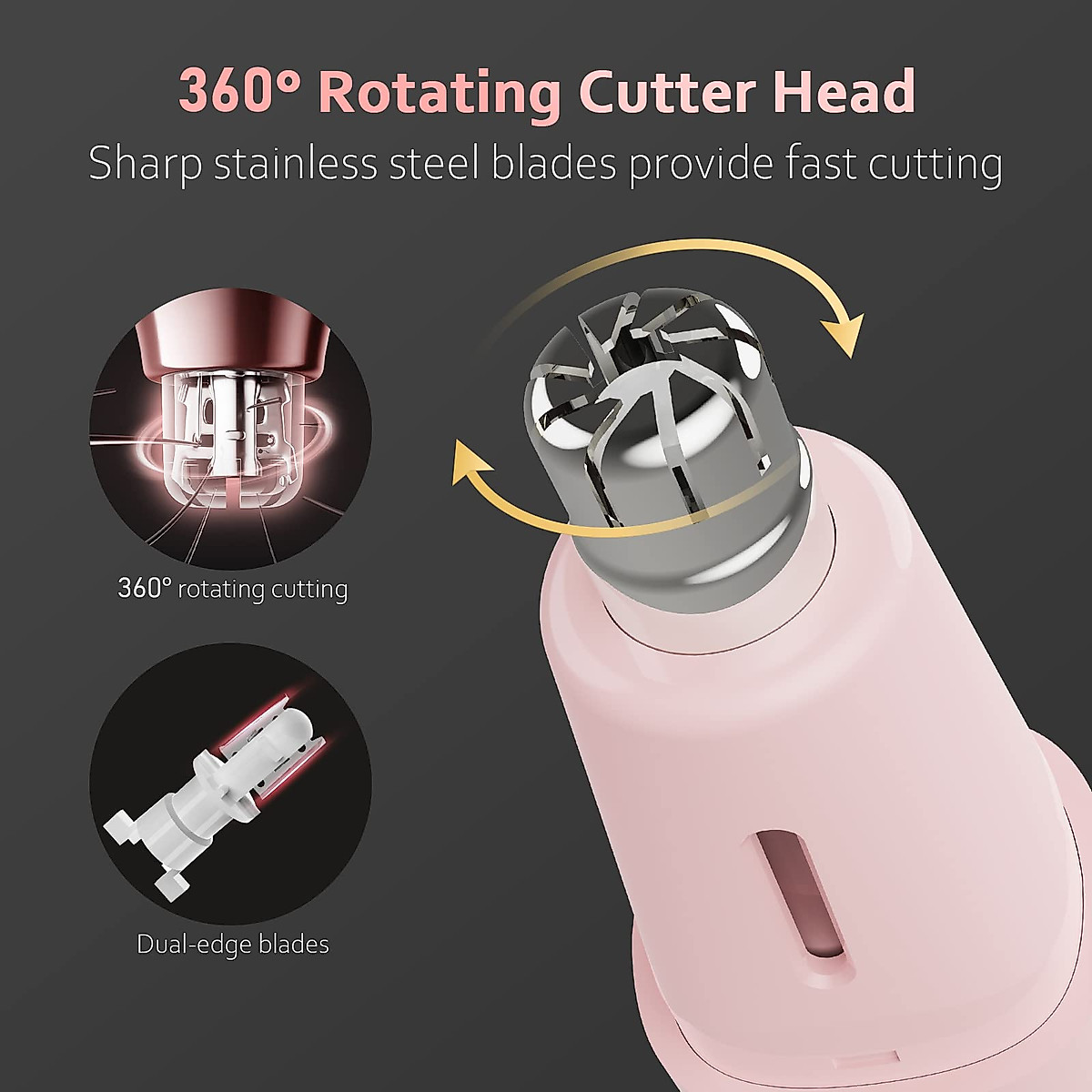 Ear Nose Hair Trimmer for Women, Rechargeable Eyebrow Facial Hair Trimmer, Painless Waterproof Nose Clipper 2023 Professional Dual Blades Face Shaver Pink (Pink)