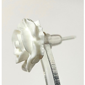 Hypoallergenic Rose 3d Stud Glossy Flower Earrings on Plastic Posts, 14mm (White)