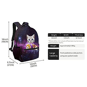 KZOYNEA Space Cat School Backpack Lightweight Laptop Bag Casual Travel Daypack for Women Student Outdoor Work 17 Inch