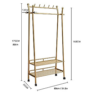 KaKaBB Gold Clothing Racks for Hanging Clothes, Heavy Duty Garment Rack, Rolling Clothes Rack with Storage Shelf on Wheels, Organizer Closet, Golden(31.5in)