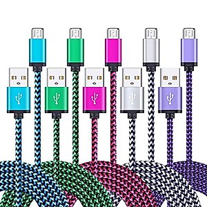 FiveBox Micro USB Charger Cable, 5-Pack 6ft Micro USB Cable Cord Braided Fast Charging Phone Charger for Samsung Galaxy J3 J7 S6 S7 Edge, Tablet, LG stylo 2/3 LG G3 G4 K30 K20 Plus, Old Kindle 7 8 10