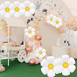 9 Pieces Large Daisy Flower Balloons Set - 3 Sizes White Flower Shaped Aluminum Foil Balloon for Daisy Birthday Decorations, Baby Shower, Wedding, Groovy Boho Daisy Party Supplies