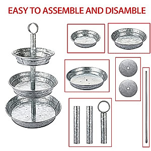 ELLDOO 3 Tier Serving Tray, Farmhouse Metal Tiered Galvanized Serving Tray Stand for Kitchen Dining Party and Wedding Decor, Rustic Home Organizer Tray for Storage Cupcake Dessert Fruit