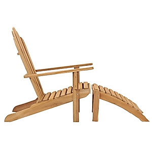 Tidyard Garden Adirondack Chair with Footrest Teak Wood Reclining Lounge Chair for Patio, Garden, Backyard, Poolside, Outdoor Furniture 26 x 59.4 x 38.6 Inches (W x D x H)