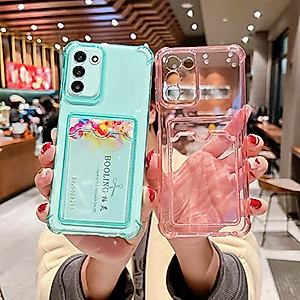 Tuokiou Compatible with Samsung Galaxy S23 Plus case,Wallet Phone Case Upgrade Slim Fit Card Slot Transparent Case Protective Soft Shockproof Case with Card Holder for Galaxy S23 Plus 6.6” (Pink)