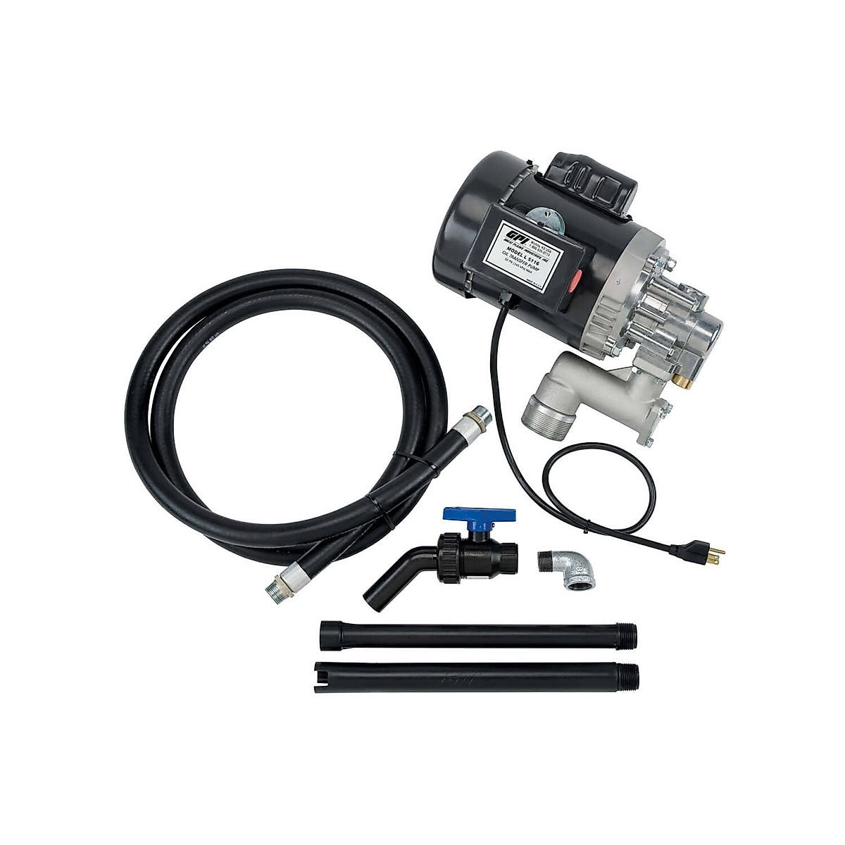 GPI - L5116 High Viscosity Oil Pump, 16 QPM, 115V/230AC Oil Transfer Pump for Viscous Fluids that Features a 0.75” Ball Valve Nozzle, 8 Foot Hose, 3 Foot Power Cord with Three-Prong Plug (142100-01)