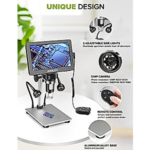 ANNLOV 7" LCD Digital Microscope with 32GB TF Card 1200X Maginfication 1080P Coin Microscope, 48Pcs Prepared Microscope Slide