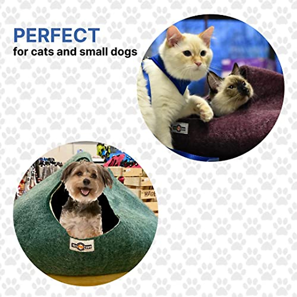 Yeti Pet Cave Pet Bed for Cats and Small Dogs, 100% New Zealand Wool, Blue