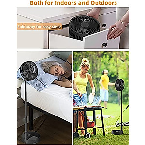 Koonie 8-Inch Foldaway Oscillating Fan with Remote Control, 7200mAh Rechargeable Battery Operated Pedestal Fan for Bedroom, Timer, 4 Speed, Fast Charging Portable Table Fan for Camping, Outdoor, Room