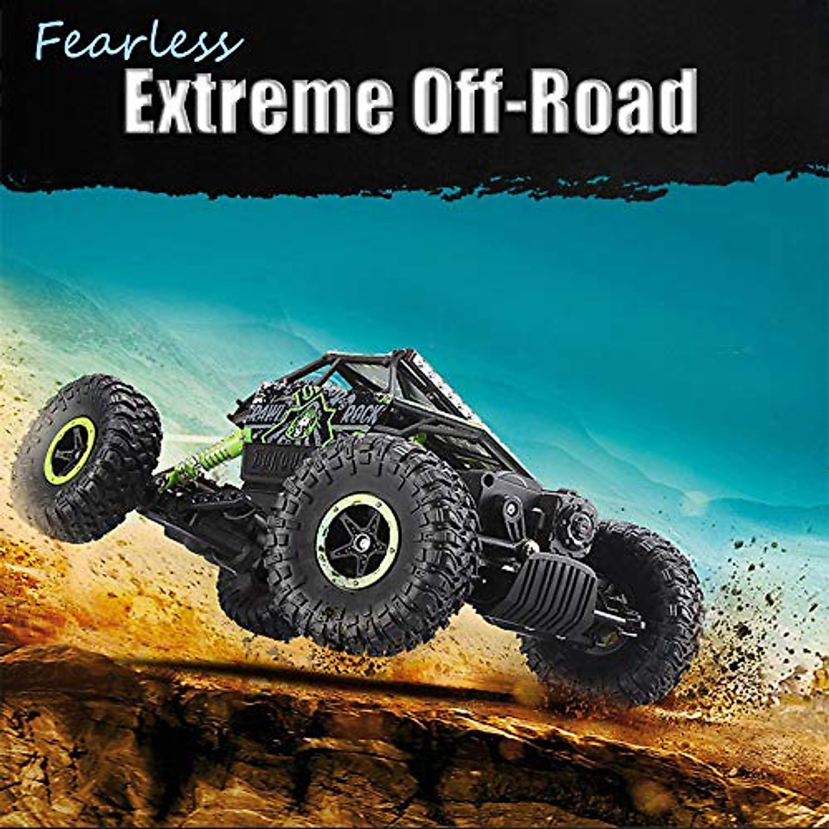 SZJJX Remote Control Car 2.4Ghz RC Cars 4WD Powerful All Terrains RC Rock Crawler Electric Radio Control Cars Off Road RC Monster Trucks Toys with 2 Batteries for Kids Boys Girls Green