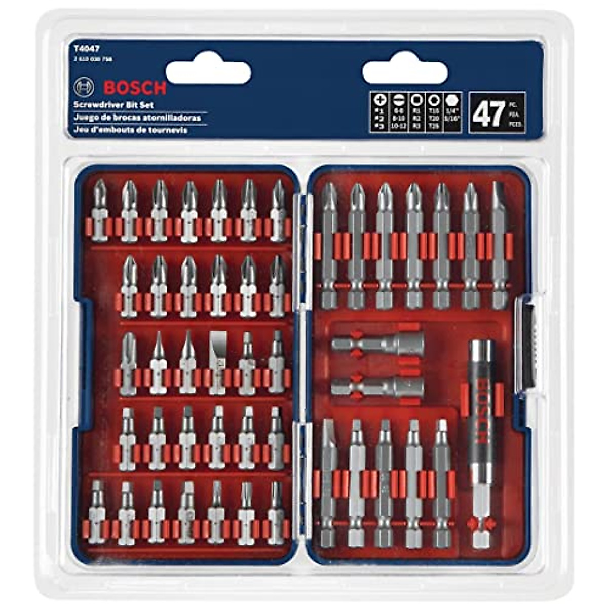 BOSCH T4047 47-Piece High-Carbon Steel Hex Shank Screwdriver Bit Assorted Set