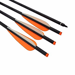 Archery 16inch Hunting Archery Carbon Arrow Crossbow Bolts with 4" vanes Feather and Replaced Arrowhead/Tip(Pack of 12