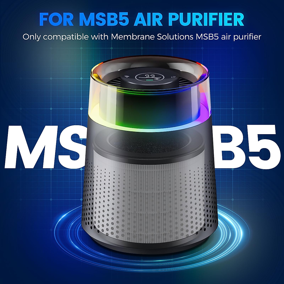 4 Pack MSB5 Filter Replacement Compatible with Membrane Solutions MSB5 Air Puri-fier, 3-in-1 H13 True Hepa Air Filter Replacement with High-Efficiency Filtration for Smoke Pollen Dander Hair Smell