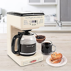 Nostalgia Retro 12-Cup Programmable Coffee Maker With LED Display, Automatic Shut-Off & Keep Warm, Pause-And-Serve Function, Cream