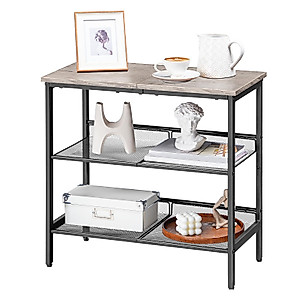 HOOBRO Side Table, 3-Tier Narrow End Table, Nightstand with 2 Flat or Slant Adjustable Shelves for Small Spaces, Hallway, Living Room, Bedroom, Sturdy, Easy Assembly, Greige and Black BG23BZ01G1