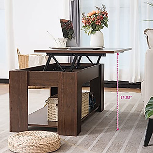 WEENFON 38" Lift Top Coffee Table with Hidden Compartment & Open Storage Shelf, Pop Up Coffee Table for Living Room, Office, Espresso