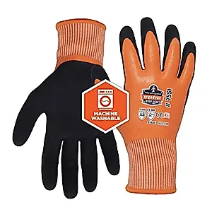 Ergodyne ProFlex 7551 Waterproof Winter Work Gloves, Cut Resistant ANSI A5, Sandy Nitrile Coated Palms, Thermal Fleece Lining Orange