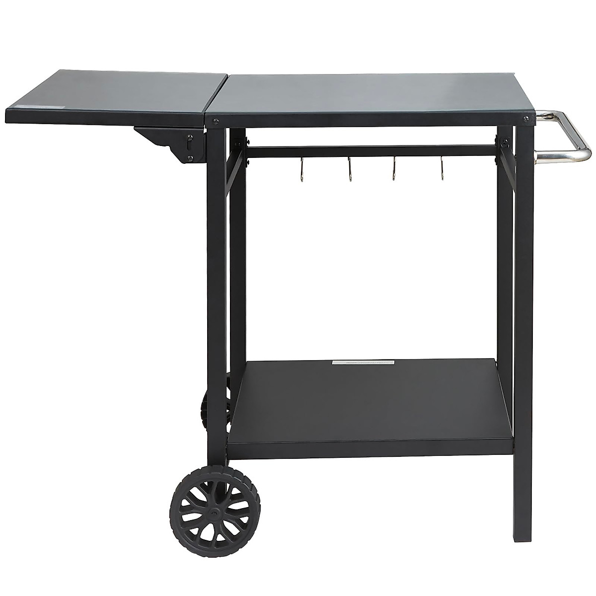 VEVOR Outdoor Grill Dining Cart with Double-Shelf, BBQ Movable Food Prep Table, Multifunctional Foldable Iron Table Top, Portable Modular Carts for Pizza Oven, Worktable with 2 Wheels, Carry Handle