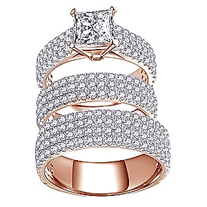 Jewel Zone US White Cubic Zirconia Engagement and Wedding Fashion Ring Set in14k Rose Gold Over Sterling Silver (4.5 Cttw)